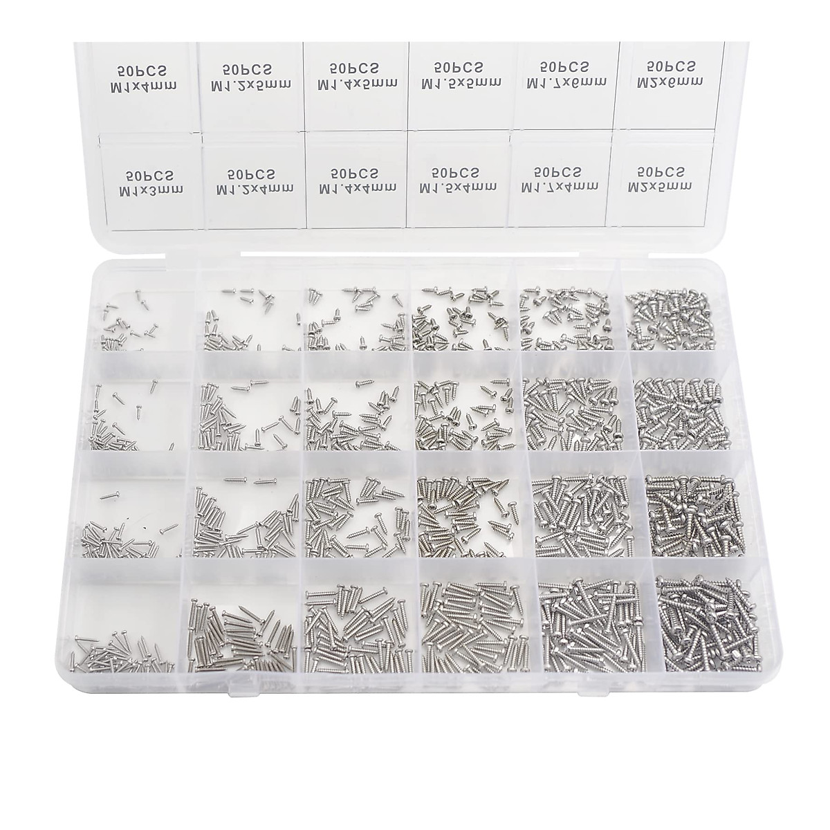 HVAZI 24 Kinds M1 M1.2 M1.4 M1.5 M1.7 M2 304 Stainless Steel Phillips Pan Head Small Self Tapping Screws Assortment Kit
