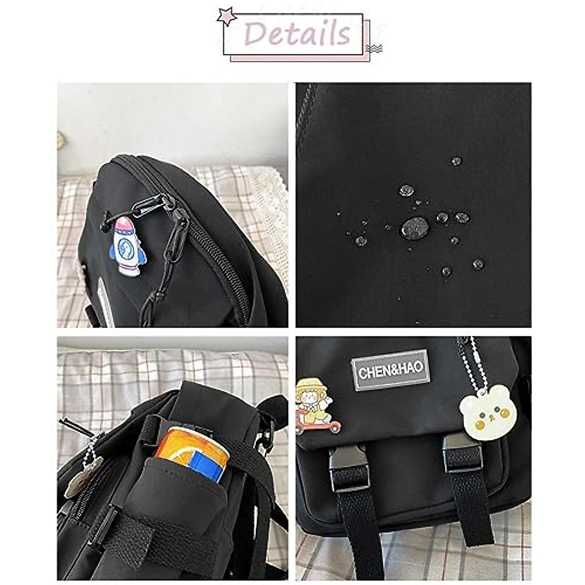MUSICARD Girls Kawaii Backpack with Cute Pendant and Pins, Cute Mini Aesthetic Rucksack School Bag for Teens