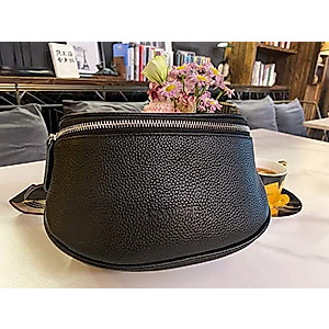 Soft Real Leather Crossbody Bags for Women Shoulder Bag Women's Real Leather Messenger Bag Bumbag with Wide Changeable Strap (Black-Leather)