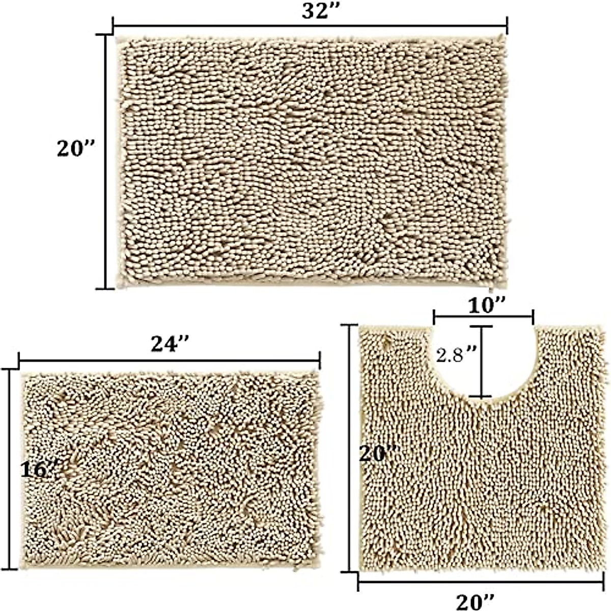 RUN HELIX Bathroom Rugs Sets 3 Piece, Bath Rugs for Bathroom, Bath Mats, Bathroom Sets,Extra Soft and Absorbent Shaggy Rugs, Machine Washable Bath Mat Set for Tub, Shower, and Bathroom, Beige