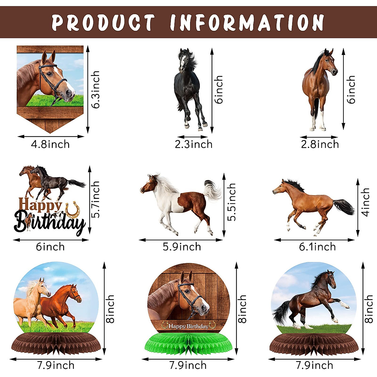 29 Pieces Horse Party Decorations Horse Birthday Banners Horse Hanging Swirls Hanging Cards Cupcake Toppers Honeycomb Centerpiece for Birthday Party Supplies