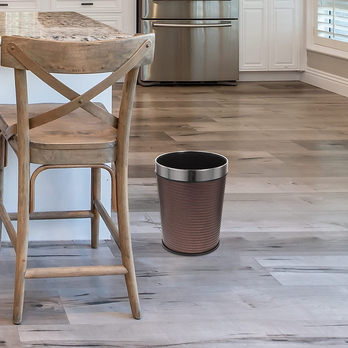 Ipetboom Pu Leather Garbage can Pu Leather Trash Can Wastebasket Garbage Container Bin Decorative Paper Basket Waste Bucket Storage Bin for Bathroom Living Room Office High Class Hotel 5L