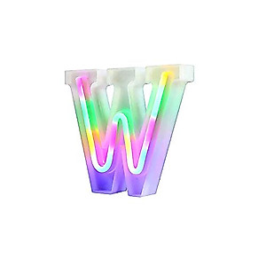 QiaoFei Light Up Marquee Letters Lights Letters Neon Signs,Wall Decor/Table Decor for Home Bar Christmas, Birthday Party, Valentinefs Day Words-Colorful Letters (W)
