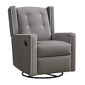 Baby Relax Mikayla 4-in-1 Swivel Glider Rocker Recliner Chair, Gray Microfiber