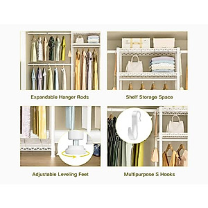 Ulif M3 Clothes Rack Closet Organizer and Storage System 3 Tiers Built-in Wall Mounted Heavy Duty Garment Rack with 4 Expandable Hanger Rods, Fits Space 4.3-9.3 ft, 72.2"H, Load Capacity 710LBS, White