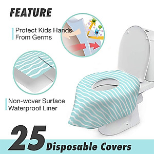 18FTRabbit 25 Packs Disposable Toilet Seat Covers - Full Cover Individually Wrapped Portable Potty Covers for Travel, Adult, The Pregnant, Kids and Toddler Potty Training (Wave)