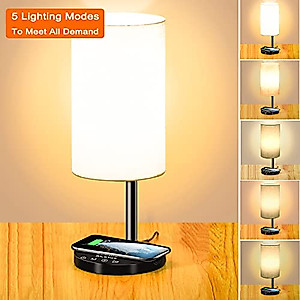 ALOTUS Multifunctional Table Lamp with 10W Fast Wireless Charger, USB Port, 5 Brightness,5 Lighting Mode,40/60 Min Auto Timer, Nightstand Bedside Lamp for Bedroom (LED Bulb Included)…