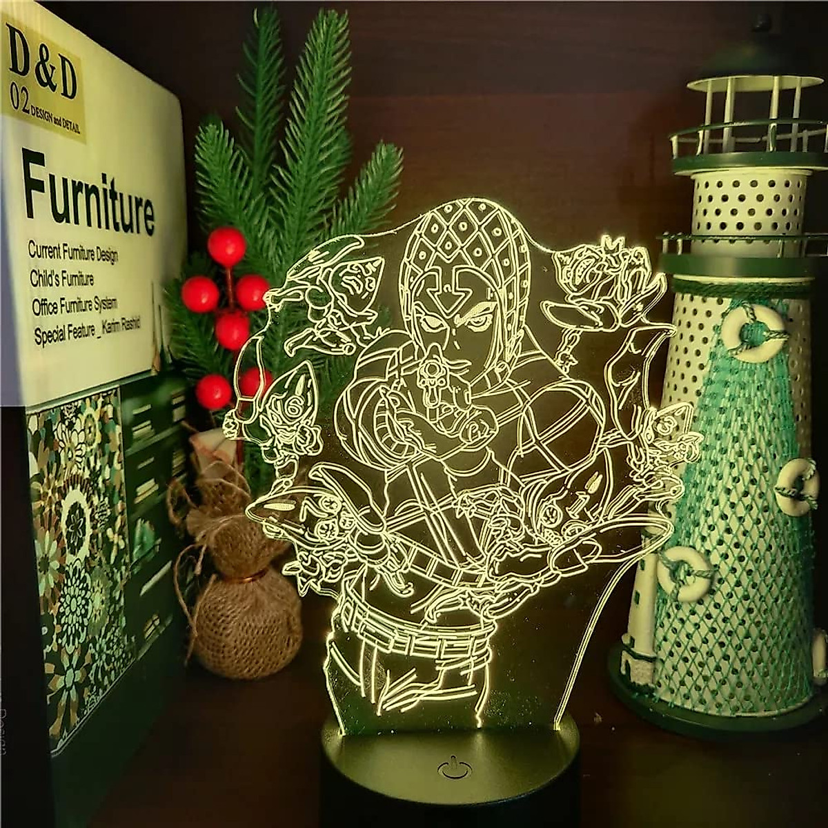 OAKFIN 3D Led Illusion Lamp JoJo's Adventure Guido Mista 3D Night Lights LED Lampara Anime Manga Visual Lamp Lights Kids Gift Bedroom Doll Lighting 7-Color Touch PXJD