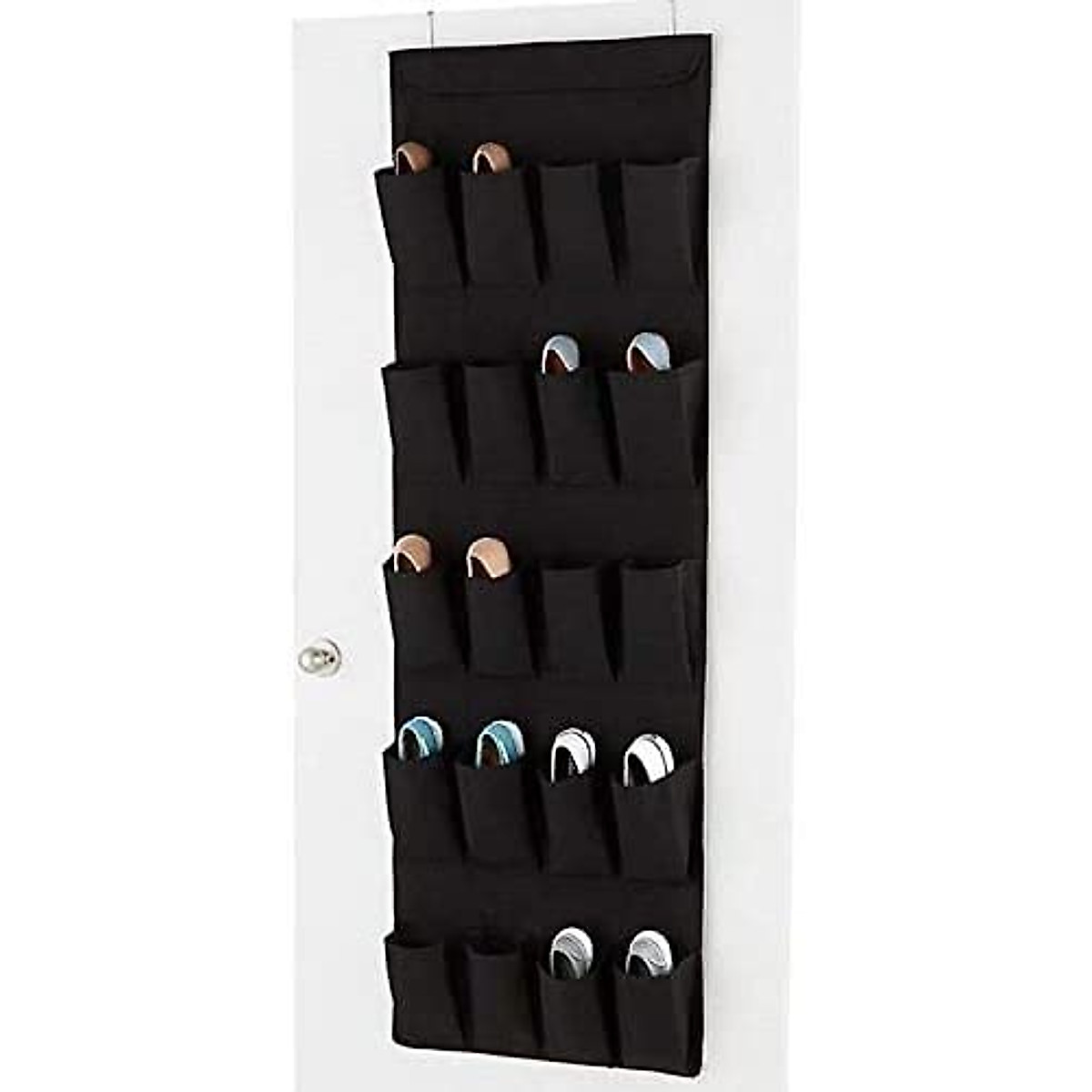 Beeiee Over The Door Shoe Organizer, 20 Pocket Hanging Shoe Organizer,with Sturdy Hooks (Black)