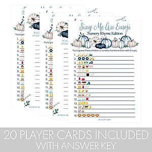 Blue Little Pumpkin Baby Shower Party Games - Animal Pregnancy and Emoji Picture Guessing Game (2 Game Bundle) - 20 Dual Sided Cards, Fall Baby Shower