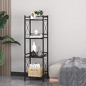 TZAMLI 4 Tier Shelving Unit, Narrow Bathroom Storage Shelves, Metal Heavy Duty Storage Rack Standing Shelf for Small Space Kitchen Balcony Office, Matte Black