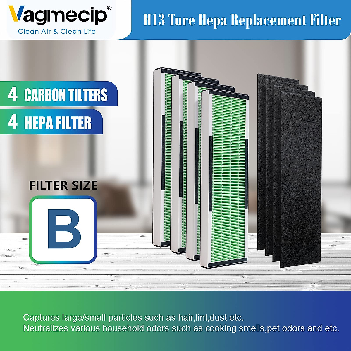4 Pack FLT4825 True HEPA Filter B Replacement Compatible for G-guardian Models AC4825 AC4850PT AC4900CA AC4820 PureGuardian AP2200CA Plus 4 Carbon Filter