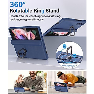 ATATOO for Samsung Galaxy Z Fold 3 Case, Z Fold3 Case Built-in Screen Protector & Hinge Protection & Kickstand, Durable Anti-Scratch Full Body Protection Leather Phone Case for Galaxy Z Fold 3,Blue