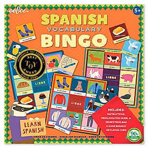 eeBoo: Spanish Bingo Vocabulary Game, A Game of Imaginative Problem Solving, Educational Games That Cultivates Conversation, Socialization, and Skill-Building, Learn Spanish, for Ages 5 and up
