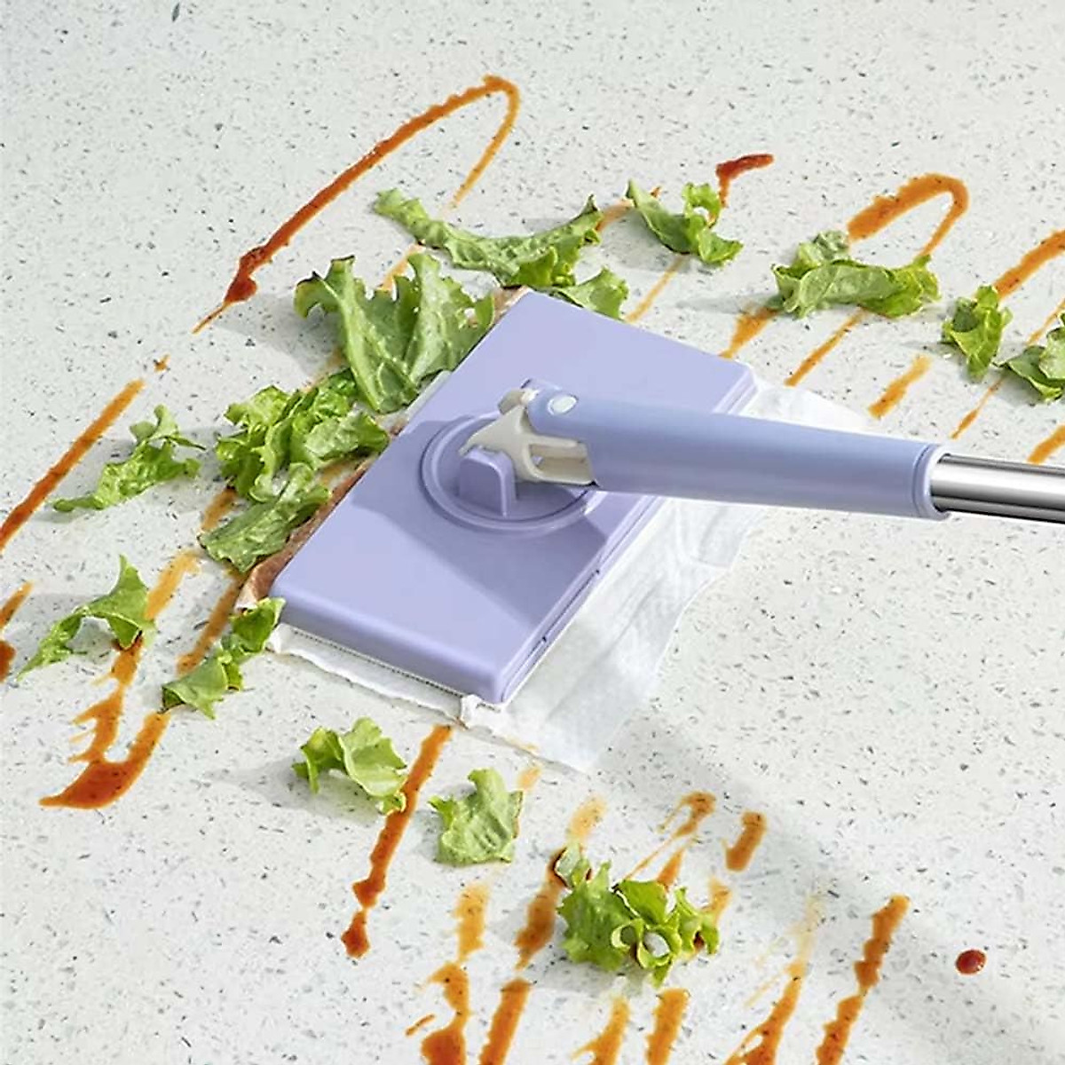 Automatic Cloth Changing Mini Mop, Mini Mop Cleaner, Portable Hands Free Mop, 360°Rotating Automatic Cloth Changing Mop with Towels for Floor, Mirror, Wall (Blue+4A_Long(93CM/36.6IN))