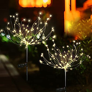 Anordsem Solar Garden Lights, 2 Pack LED Solar Firework Lights, Solar Lights Outdoor, with 2 Lighting Modes Firework Lights,for Outdoor Patio Walkway Lawn Backyard Party Decoration - Warm White