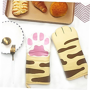 1 Pair Microwave Gloves Mittens Kids Cat Paw Oven Mitts Silicone Mitts Cooking Pinch Grips Grilling Mitts Christmas Oven Mitts Cotton Pot Holder Kitchen Tools Gloves