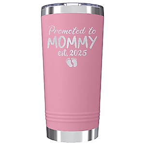 shop4ever Promoted to Mommy Est. 2025 Tumbler Insulated Tumbler 20 oz. with Lid, Stainless Steel Cups Travel Coffee Mug New Mom Pregnancy Announcement Gift (Light Pink)