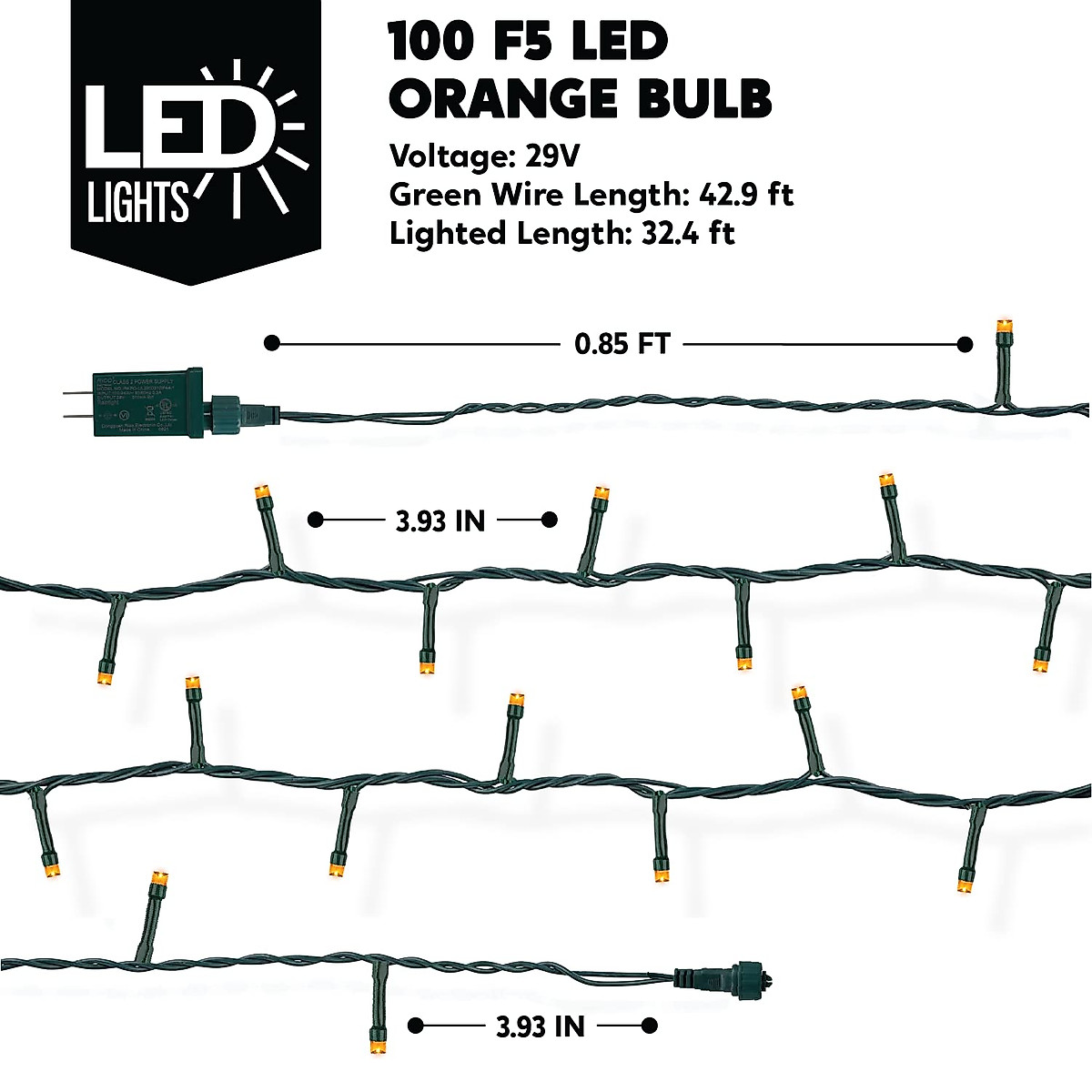 Joiedomi 100 LED Orange Halloween String Lights with 8 Modes 32.4FT Green Wire for Indoor Outdoor Holiday Décor Halloween Event Decoration, Tree, Eaves, Haunted House Theme Party