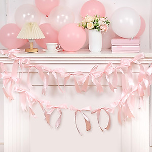 Fanfanwin 2 Pcs 5.3ft Pink Bow Garland Banner Party Decorations Coquette Birthday Decorations Pink Bow for Coquette Bachelorette Party Baby Bridal Shower Cake Smash Decor She's Tying The Knot 22 Bows
