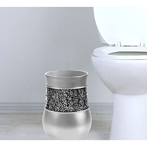 Creative Scents Silver Bathroom Accessories Set complete - Decorative Crackled Glass 6 Piece Bathroom Set Features: Trash Can, Tissue Box Cover, Soap Dispenser, Toothbrush Holder, Soap Dish, & Tumbler