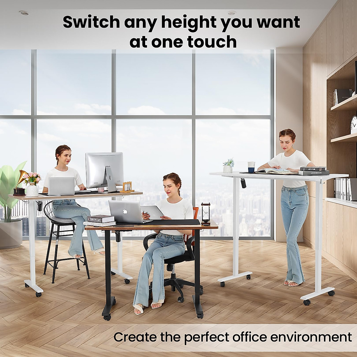 farexon Electric Standing Desk 55 x 24In with Charging Station, Stand up Desk with Oversized Mouse Pad, 2 USB Ports & 3 Power Outlets, 4 Caster, 4 Preset Heights Easy to Set, 27''-45'' Lifting Range