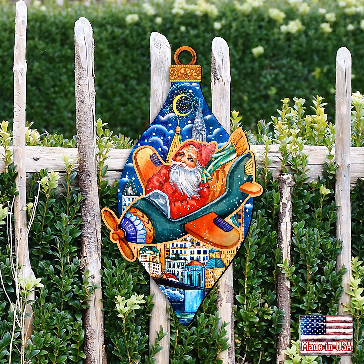 Air Plainer Santa Christmas Wooden Ornaments Set of 2 by G. DeBrekht 8116 - Designocracy