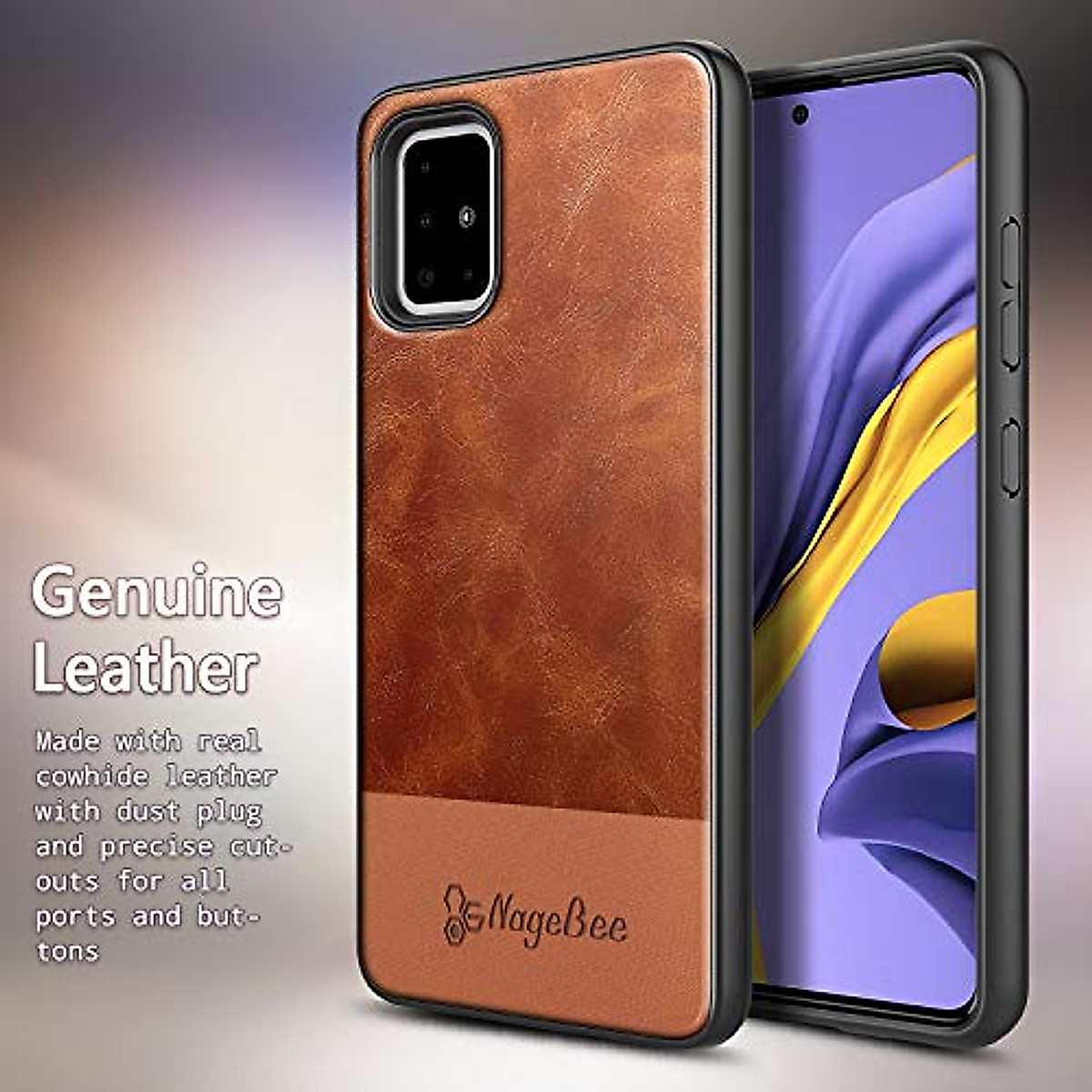 E-Began Case for Samsung Galaxy A51 4G with Tempered Glass Screen Protector (Maximum Coverage), Premium Cowhide Leather Hybrid Defender Protective Shockproof Rugged Durable Case -Brown