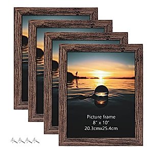 EdenseeLake 8x10 Picture Frame Set of 4, Rustic Distressed Brown Wood Pattern, Photo Frames 8 by 10 for Desktop Display and Wall Mounting