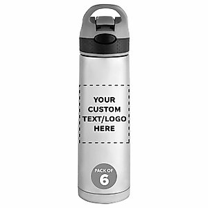 Custom Double Wall Stainless Steel Bottles 18 oz. Set of 6, Personalized Bulk Pack - Perfect for Water, Energy Drink, Iced Tea, Soda, Other Hot and Cold Beverages - Black