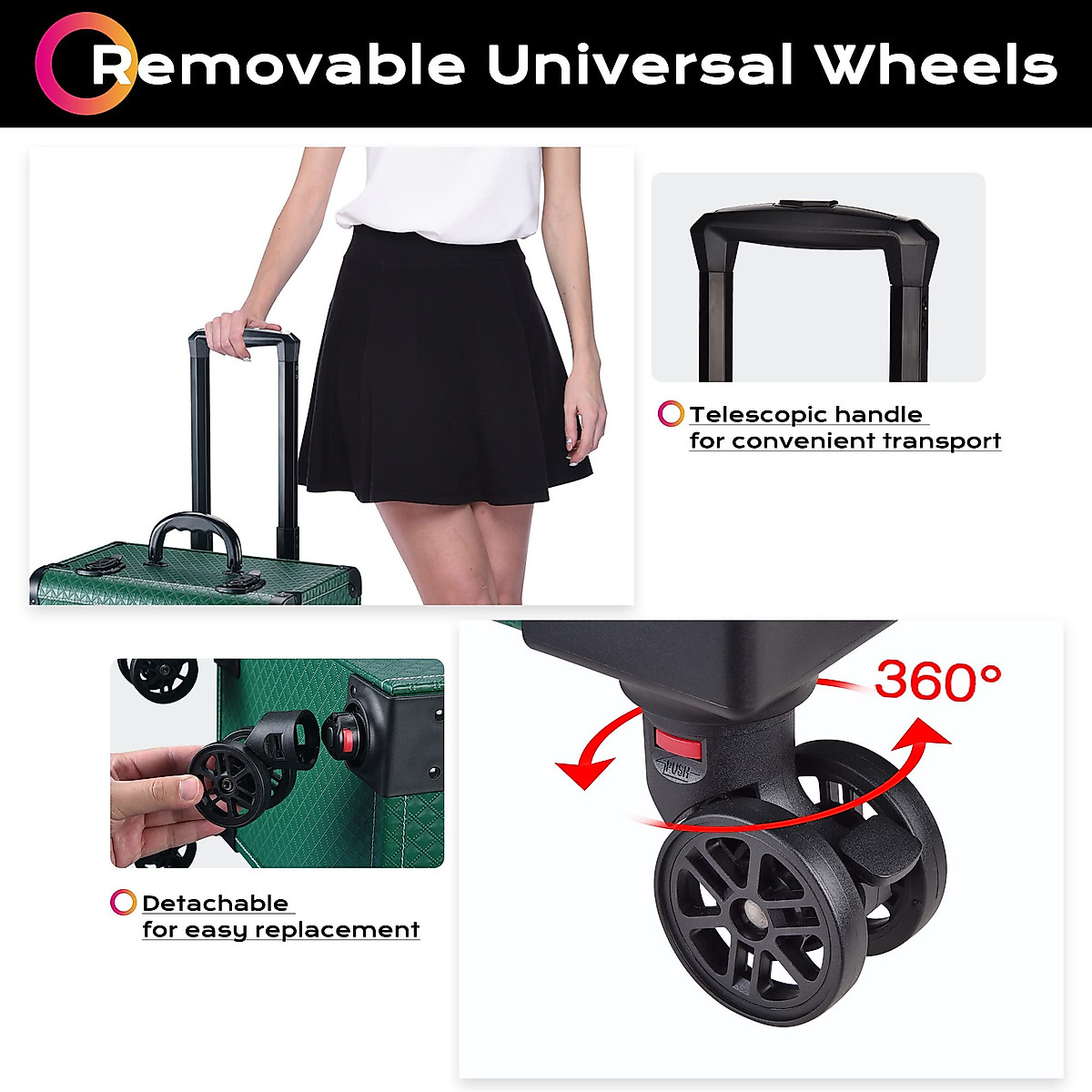 BYOOTIQUE Rolling Makeup Train Case Lockable Portable Cosmetic Organizer Trolley 2 Drawer Beauty Salon