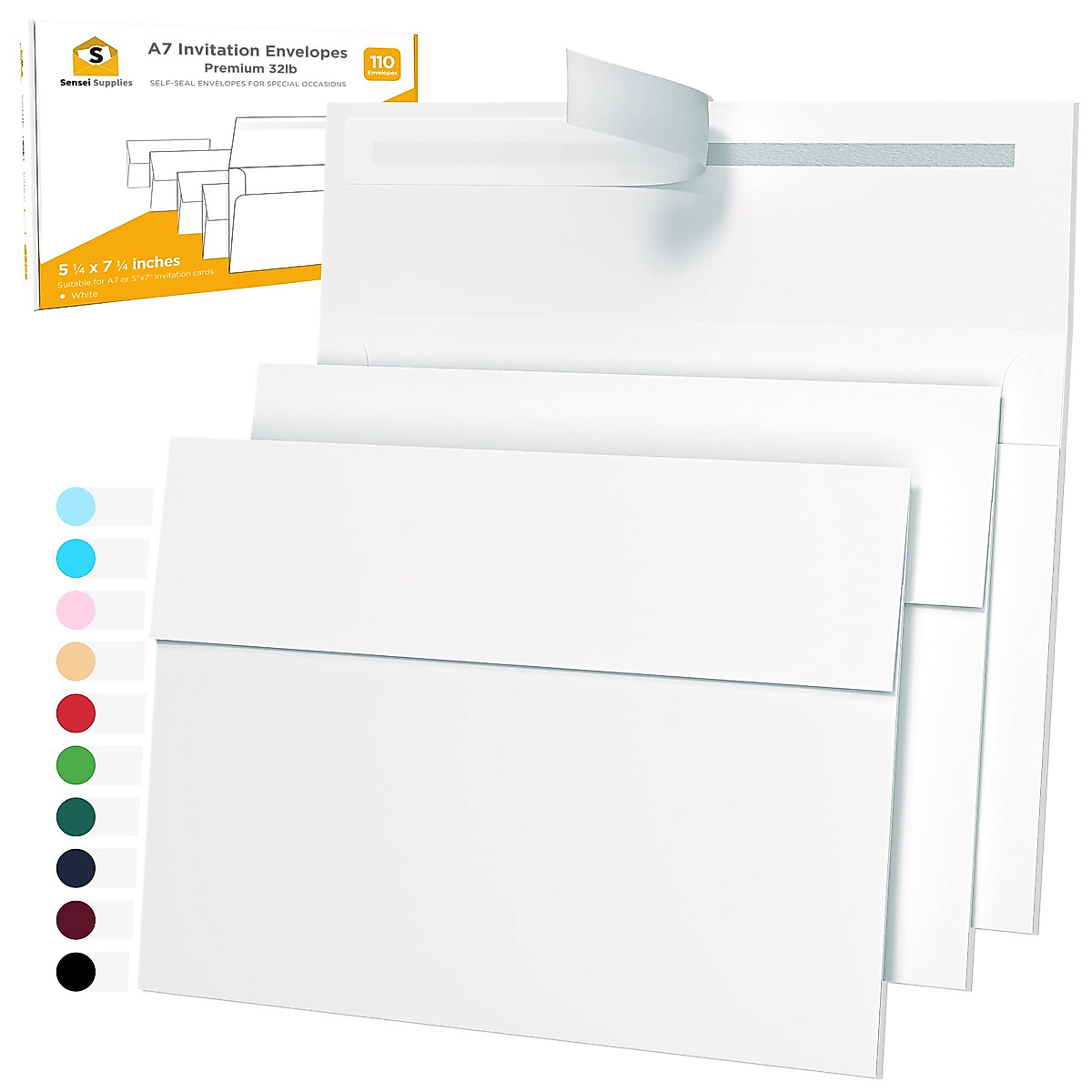 5x7 Envelopes for Invitations - 110 White Envelopes for 5x7 Cards - A7 - (5 ¼ x 7 ¼ inches) - Perfect for Weddings, Graduation, Baby Shower - 120 GSM - Peel, Press & Self Seal - Square Flap