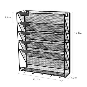 samstar Wall File Organizer with Hooks, 6 Tier Wall Mount File Holder Hanging File Organizer Vertical File Rack for Office/School/Home, Black