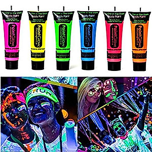 Black Light Neon Face and Body Paint Glow in the Dark Paint Halloween Blacklight Glow Party 6 Color 24 tubes