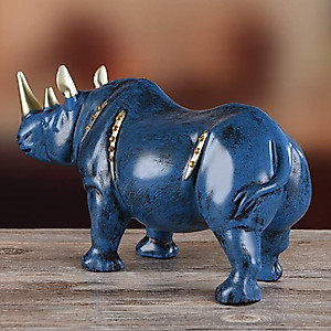 BRASSTAR Resin Blue Rhino Statue Wildlife Rino Animal Figurine Collectible 10.6" Length Gift Home Office Decor TQZDPT007