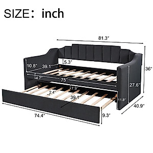 DRELOFT Twin Size Upholstered Daybed with Trundle, Twin Sofa Bed Day Bed for Living Room Bedroom Guest Room, Ideal Bed Frame for Home, No Box Spring Needed, Black