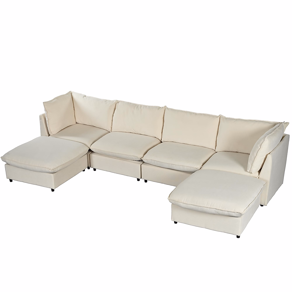 Merax 136.6" Large U-Shape L-Shape Sectional Sofa with 2 Chaise and Removable Ottomans for Living Room,Beige