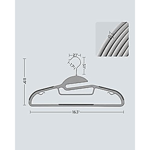 SONGMICS 50 Pack Coat Hangers, Premium Quality Plastic Suit Hangers, Heavy-Duty, S-Shaped Opening, Non-Slip, Space-Saving, 360º Swivel Hook, 16.3 Inches Long, Light Gray and Dark Gray UCRP41G-50