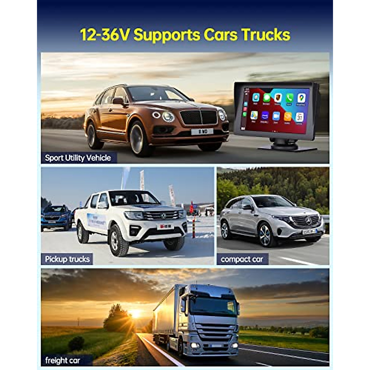 Wireless Apple Carplay & Android Auto for Car Stereo, Portable 7 Inch Apple Car Play Touch Screen Sync GPS Navigation Audio Car Radio Receiver for Car, Bluetooth, Siri, Multimedia Player, FM