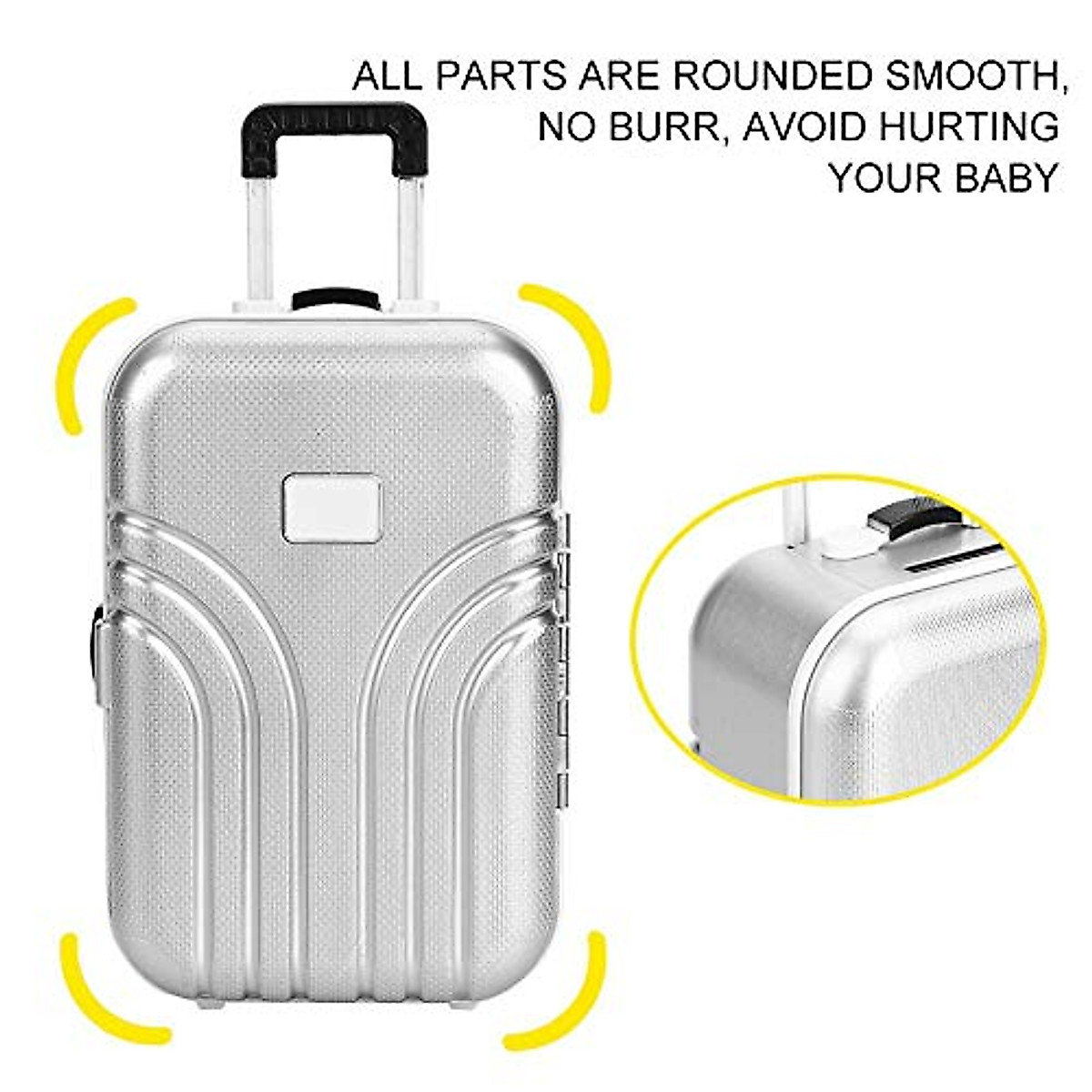Asixxsix Doll Suitcase, Mini Dolls Travel Suitcase Baby Suitcase Toy Mini Luggage Box Rolling Suitcase for Doll, Kids((Silver))