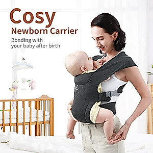 Newborn Carrier, MOMTORY Baby Carrier(7-25lbs), Cozy Baby Wrap Carrier, with Hook&Loop for Easily Adjustable, Soft Fabric, Deep Grey