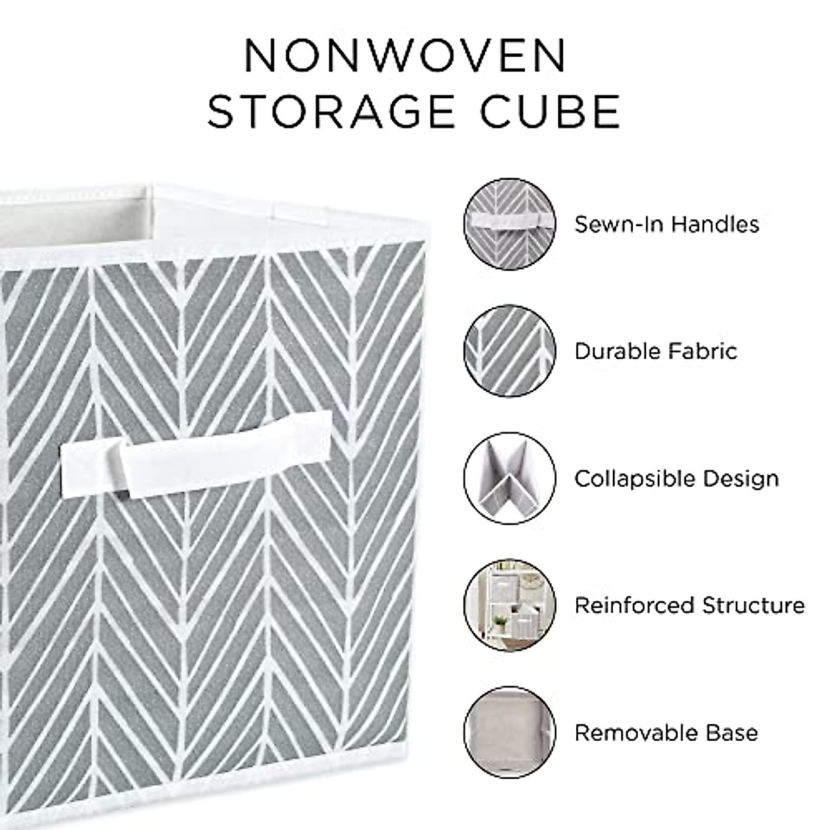 DII Non Woven Polyester Storage Bin, Chevron, Gray, Large Set of 2