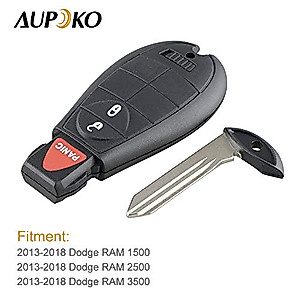 Aupoko GQ4-53T Keyless Entry Remote Key Fob, 3 Buttons Smart Key 56046953,56046953AE, 56046953AC,56046953AG, Compatible with Dodge Ram 1500 2500 3500 - 2 PC