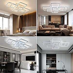 Shine LUEST Modern Dimmable LED Ceiling Lights, White Flush Mount Light Fixtures with Remote Control, Large Square 8-Ring Lamps for Living Room, Bedroom, 100W