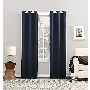 Sun Zero Easton Energy Saving Blackout Grommet Curtain Panel, 40" x 95", Navy Blue