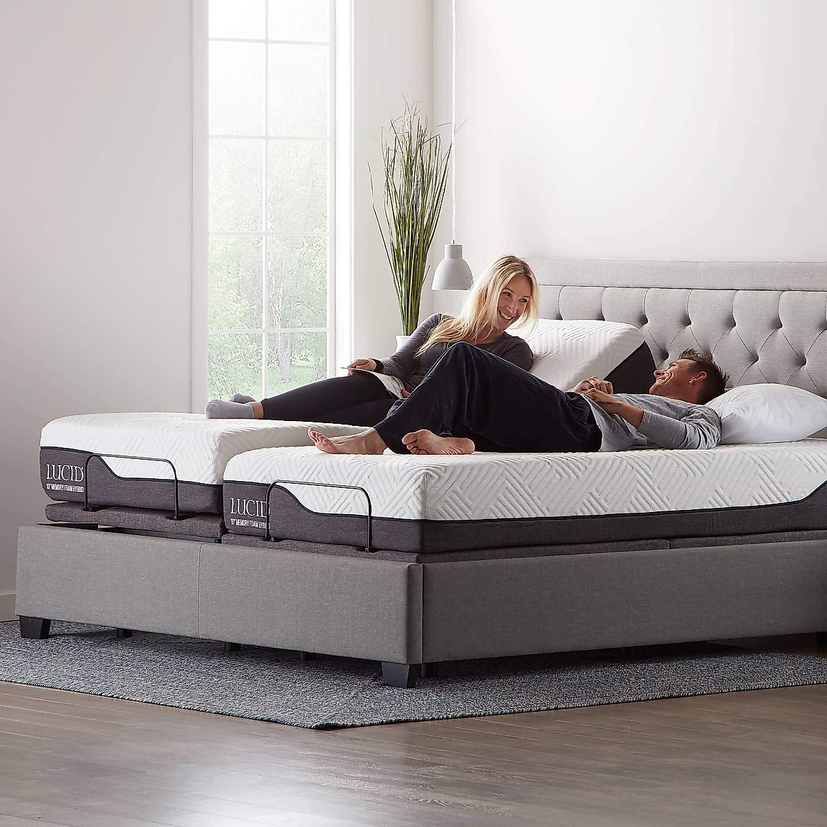 LUCID L600 Adjustable Bed Base with LUCID 12 Inch Memory Foam Hybrid-Mattress - Split King