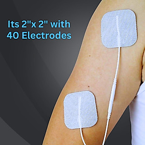 Santamedical TENS Unit Replacement Pads 2x2 40 Pcs Premium Reusable Electrode Pads - Self Adhesive Electro Therapy Patches for Electrical Stimulation - Non Irritating Stim Pads Design
