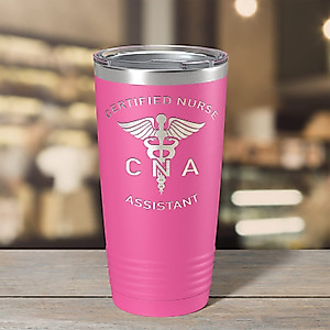 CNA Certified Nurse Assistant Gift on Pink 20 oz Stainless Steel Tumbler with Lid - Insulated Cup - Travel Mug