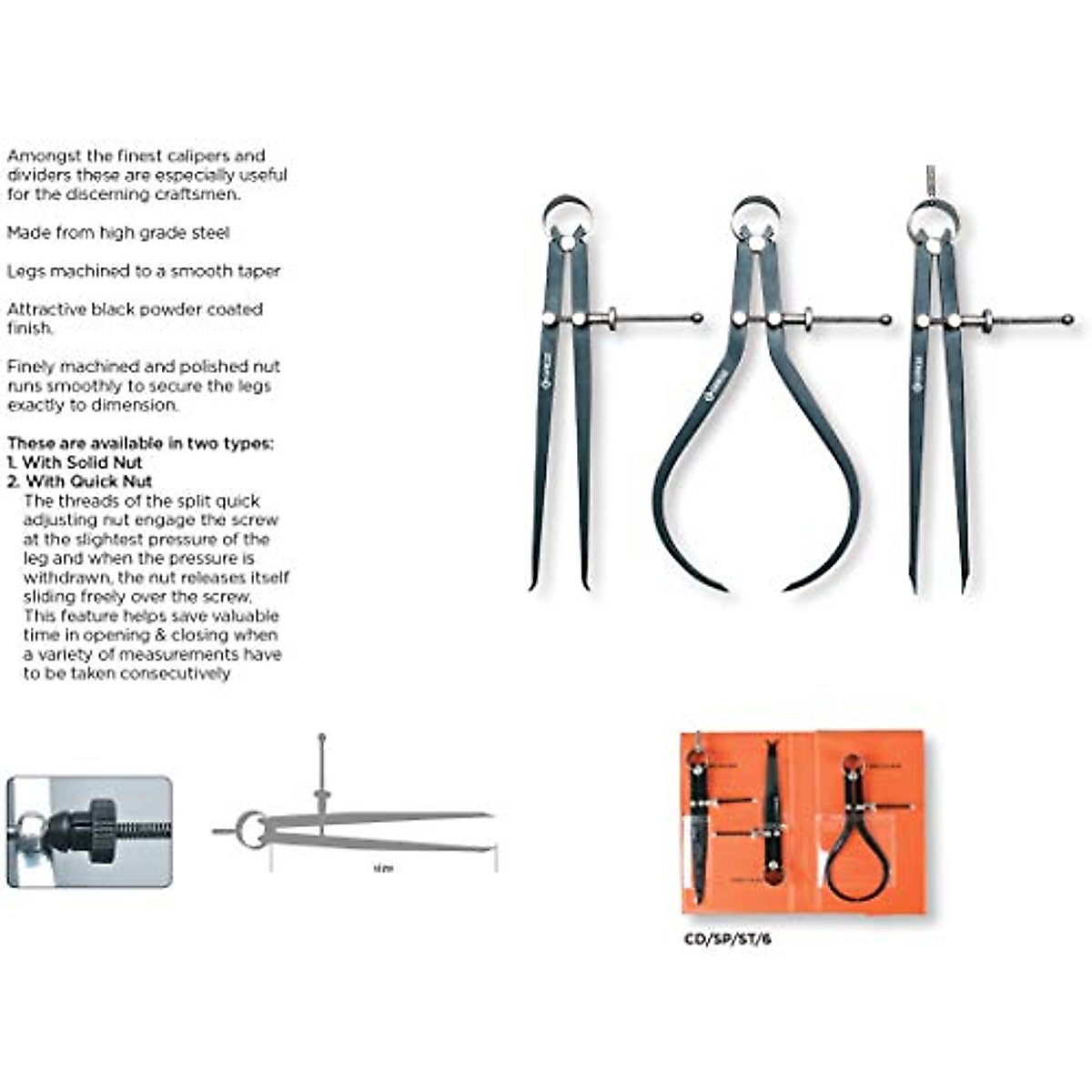 Groz 01493 8" Caliper Set, 2 piece, Inside and Outside with Spring Divider