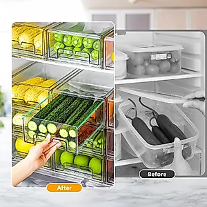 2 Pcs Refrigerator Organizer Bins Pull-Out Drawers, Clear Fridge Drawers, Stackable Fridge Organizer Drawers, Food Storage Containers for Fruit & Vegetables, for Kitchen, Freezers, Storage Rooms